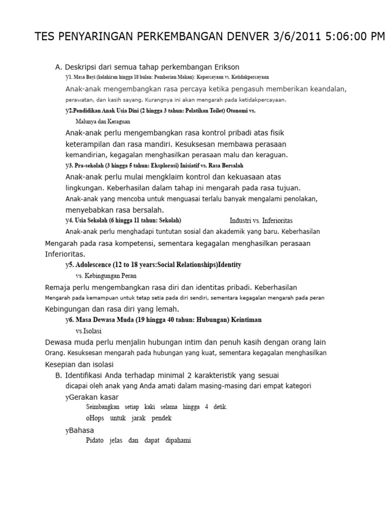 Tes Skrining Perkembangan Denver | PDF