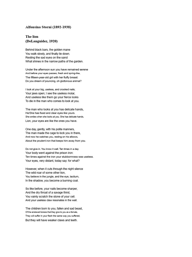 Alfonsina Storni, The Lion | PDF
