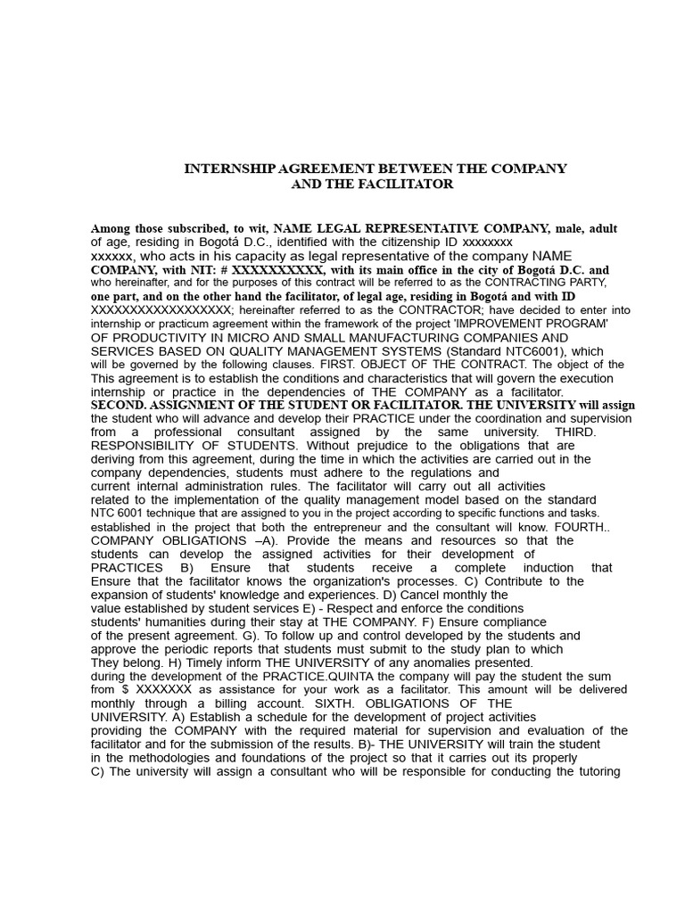 Internship Agreement for Quality Management | PDF | Business