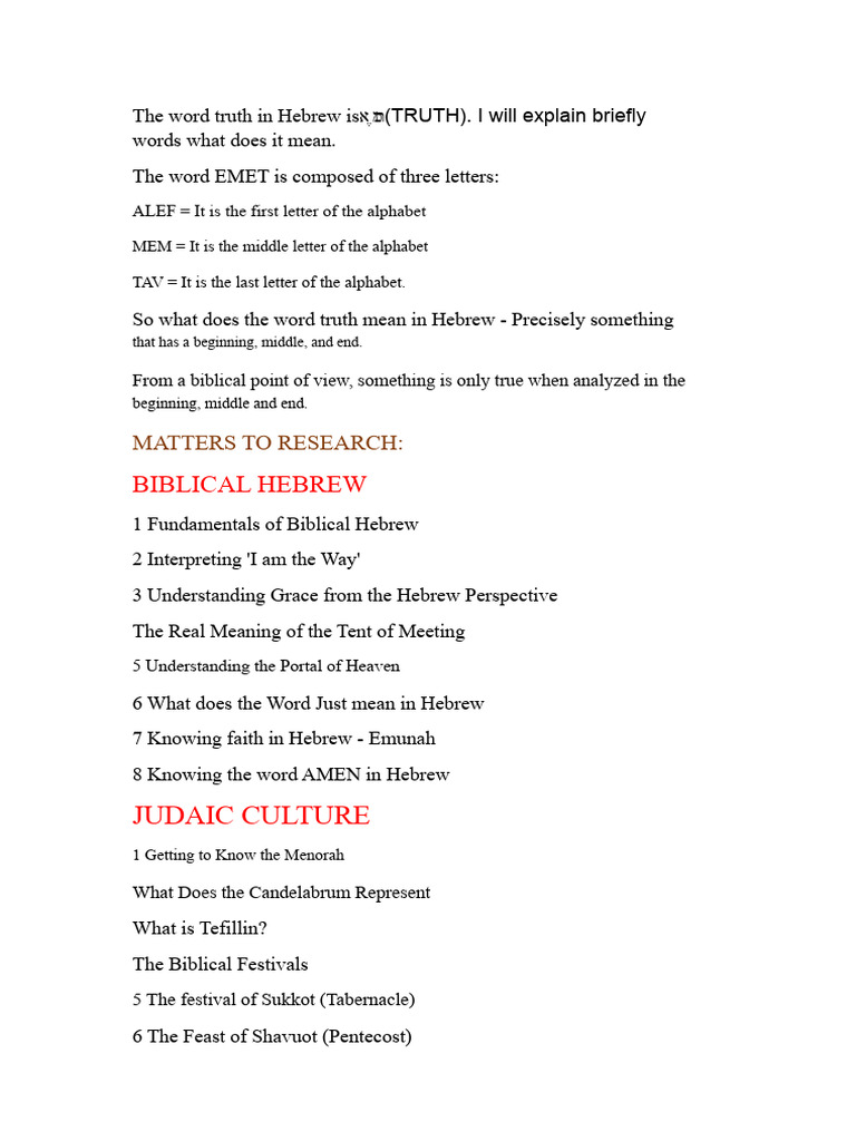 The word truth in Hebrew is אֱמֶת. | PDF