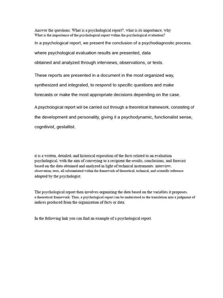 psychological report | PDF