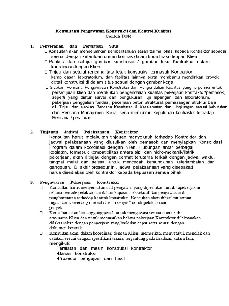 Rancangan Contoh Rencana Pengawasan Konstruksi Dan Pengendalian ...
