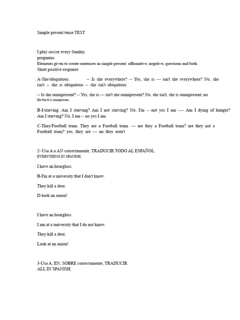 Simple Present Tense TEST Answers | PDF | Question | Semantics