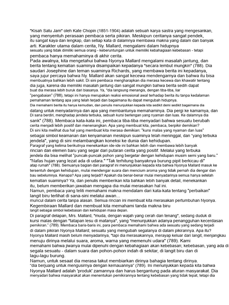 Analisis Baris Per Baris Cerita Satu Jam | PDF