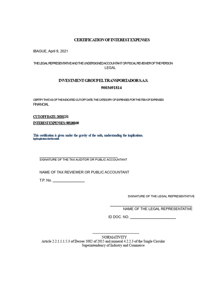 Certificate of Expenses For Interest | PDF