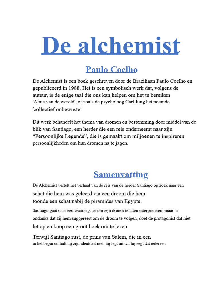 De Alchemist Samenvatting | PDF