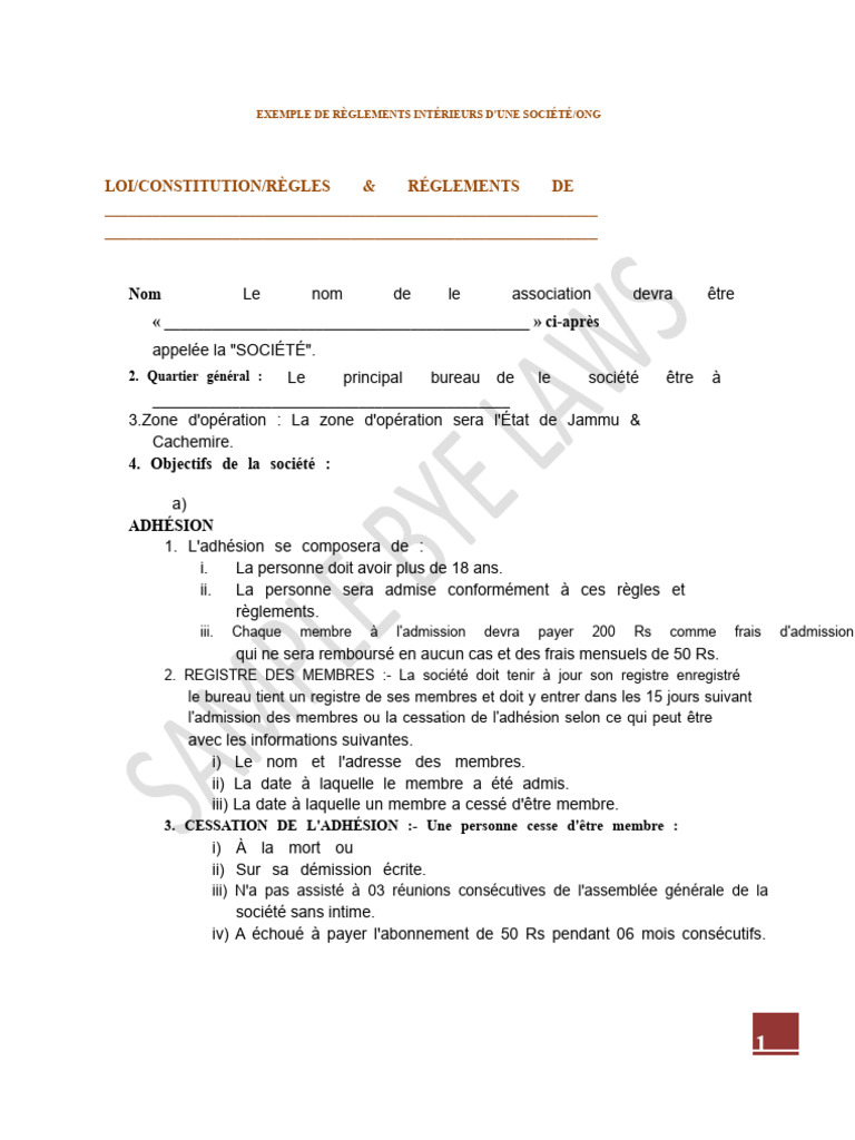 Règlements Intérieurs d'une Société/ONG | PDF | Banques | Président des ...