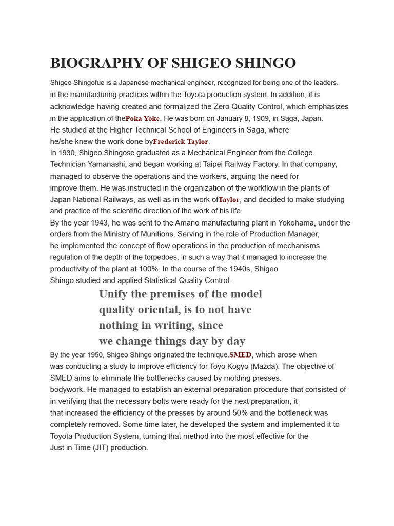 Biography of Shigeo Shingo | PDF | Production And Manufacturing | Business Process