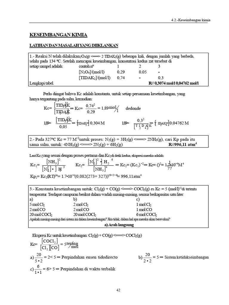 Keseimbangan Kimia Latihan yang Diselesaikan dan Diusulkan | PDF