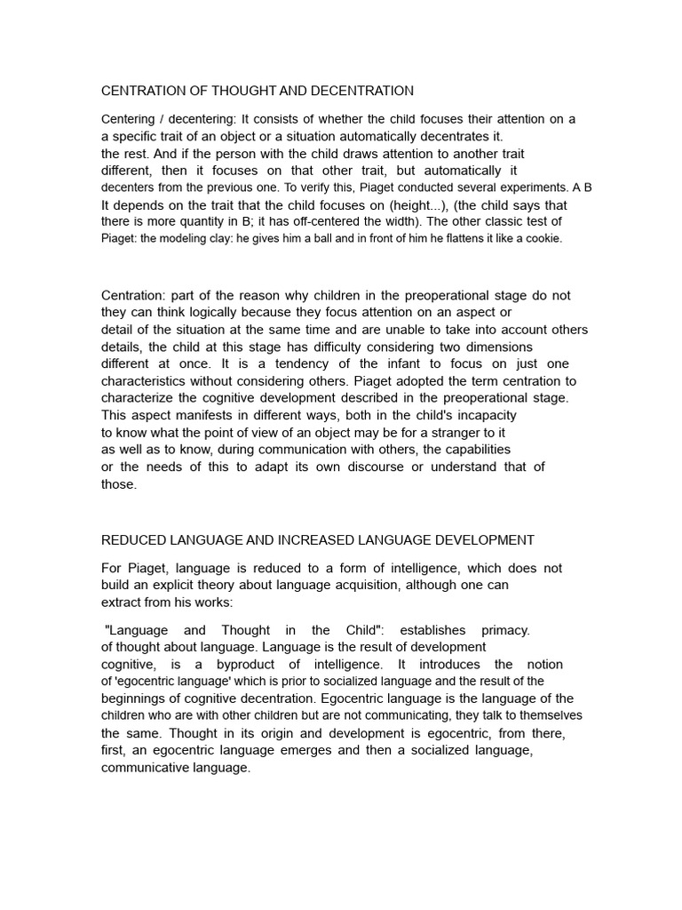 Centration and Decentration in Piaget's Theory | PDF | Thought ...