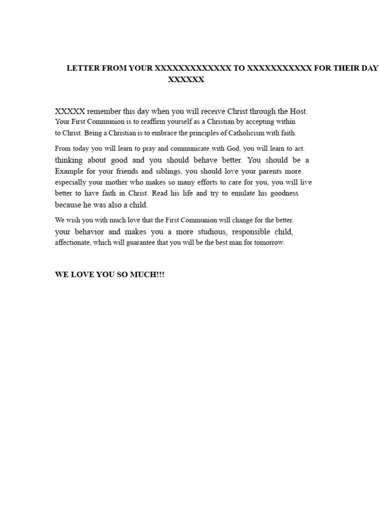 First Communion Letter of Encouragement | PDF
