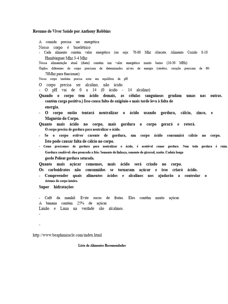 Anthony Tony Robbins - Vivendo Saúde | PDF | Corpo humano | Alimentos