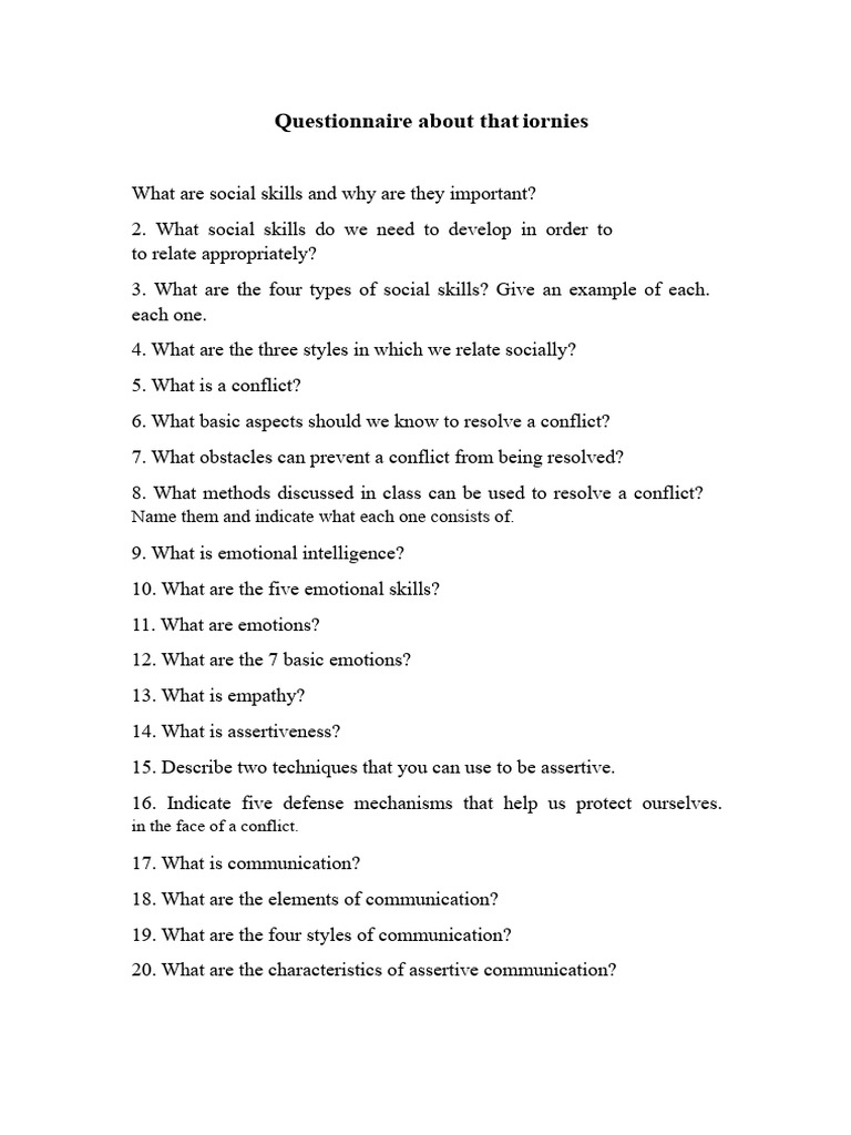 Social Skills Questionnaire | PDF