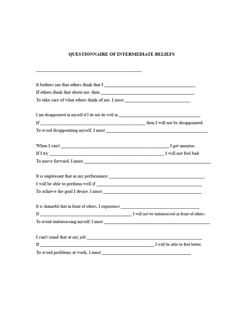 Intermediate Beliefs Questionnaire | PDF