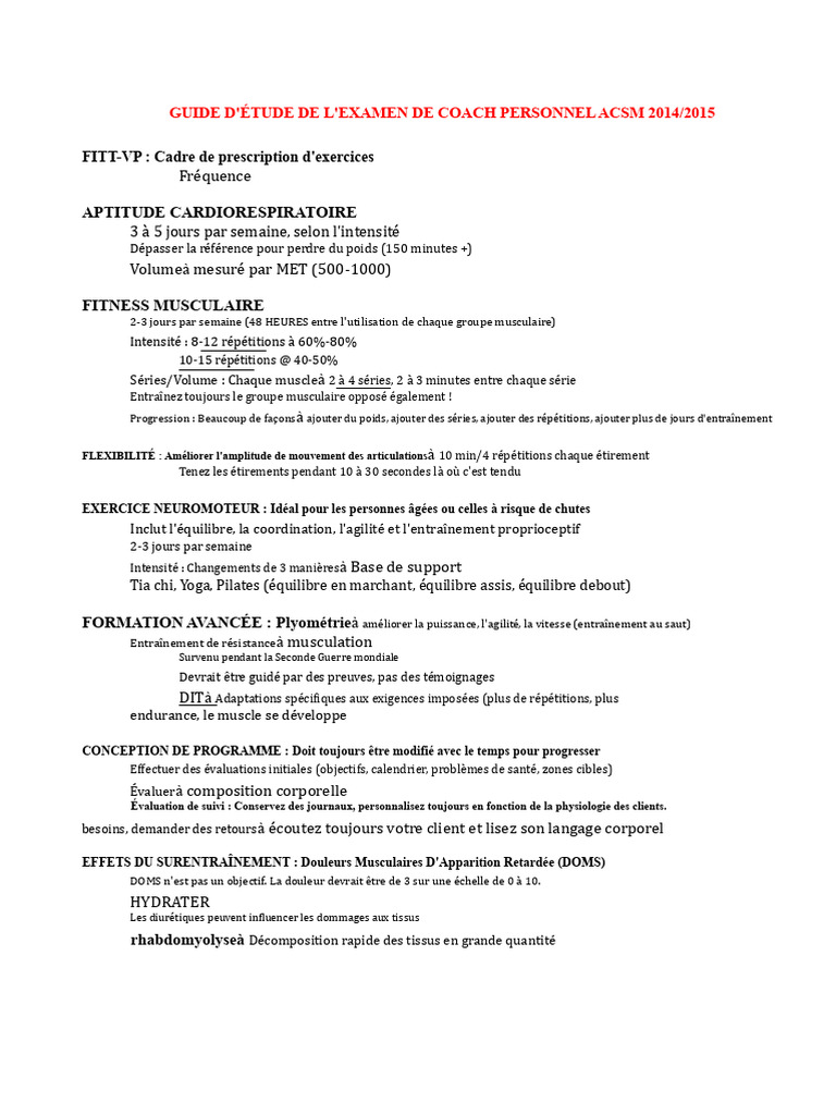 Guide d'étude pour coach personnel ACSM | PDF | Articulation (anatomie ...