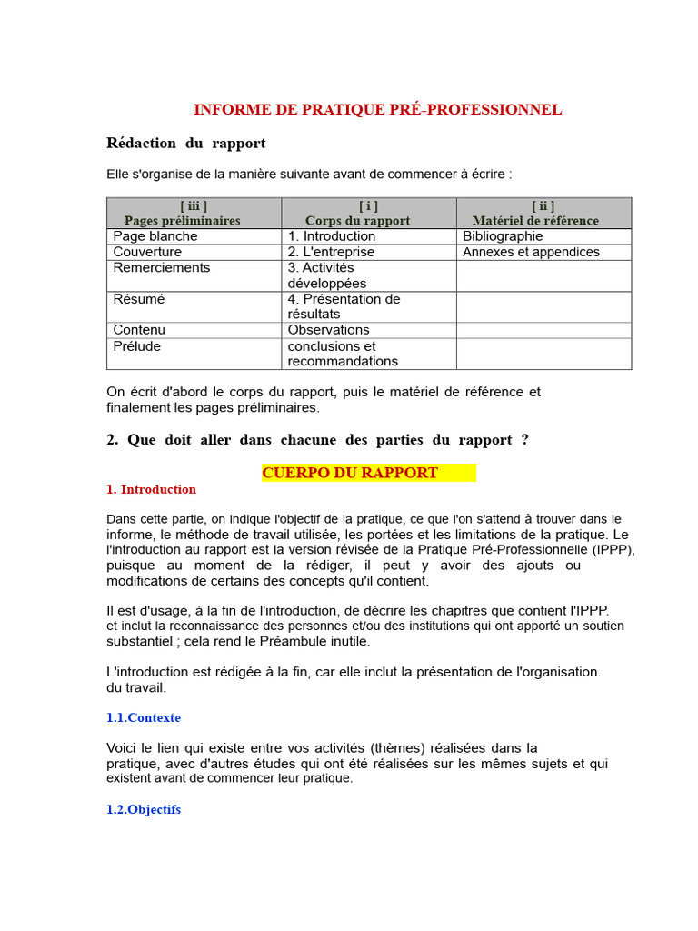 Guide de rédaction d'un rapport de stage | PDF