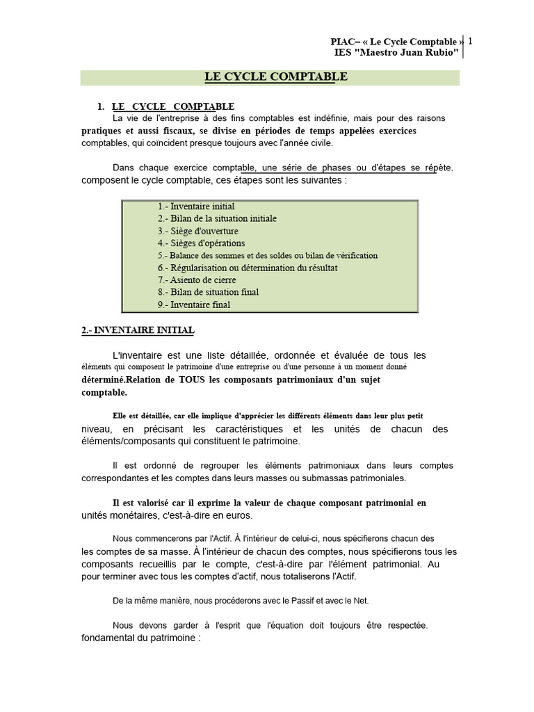 Le Cycle Comptable | PDF | Bilan comptable | Comptabilité