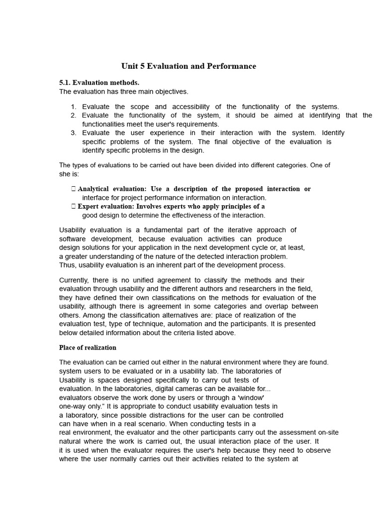 Unit 5 Evaluation and Performance 5.1. Met | PDF | Usability | Evaluation