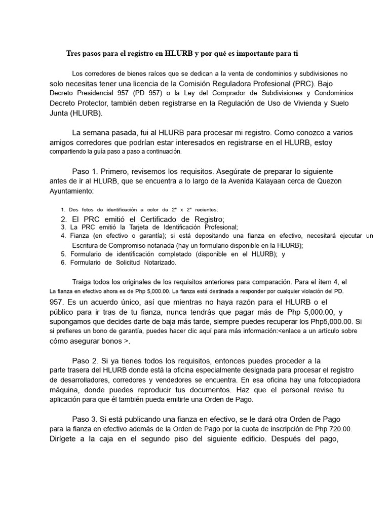 Tres Pasos para El Registro en HLURB | PDF
