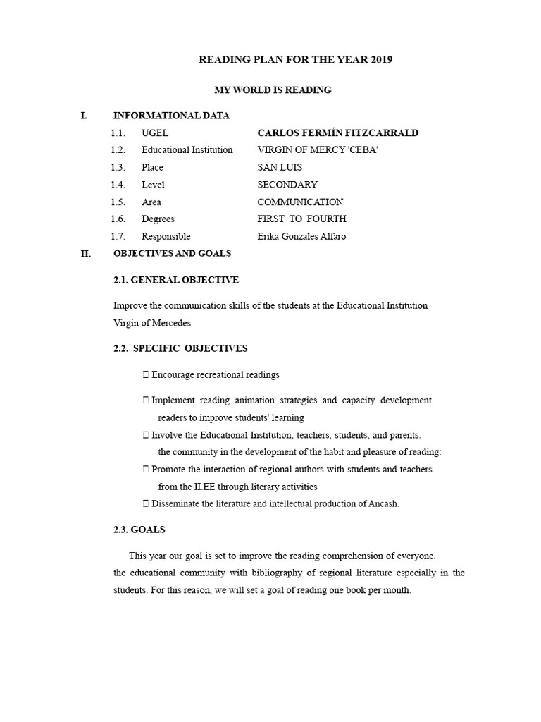 2019 Reading Plan for Secondary Students | PDF | Reading Comprehension ...