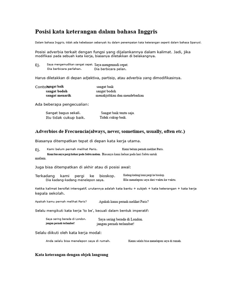Posisi Kata Keterangan dalam Bahasa Inggris | PDF