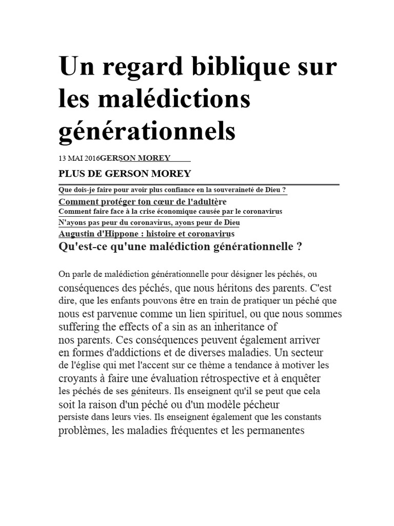 Malédictions générationnelles : un regard biblique | PDF | Jésus | Dieu