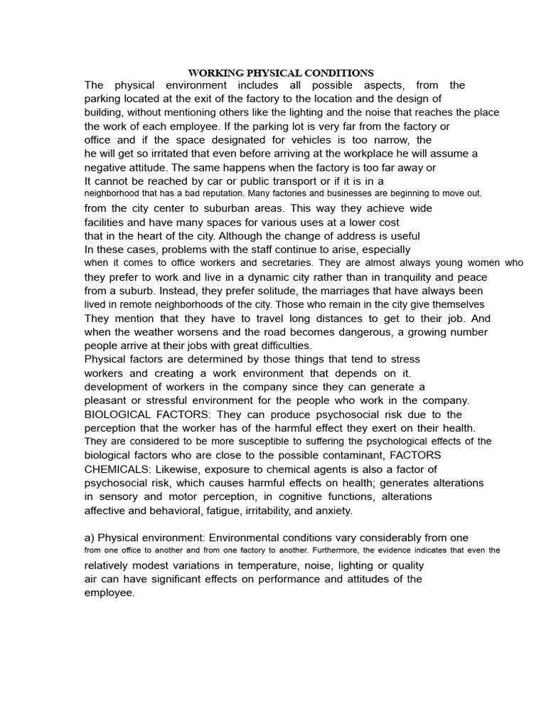 Impact of Physical Work Conditions | PDF | Noise | Working Time