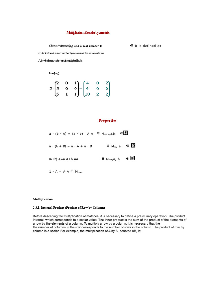 Multiplication of A Scalar by A Matrix | PDF | Matrix (Mathematics ...