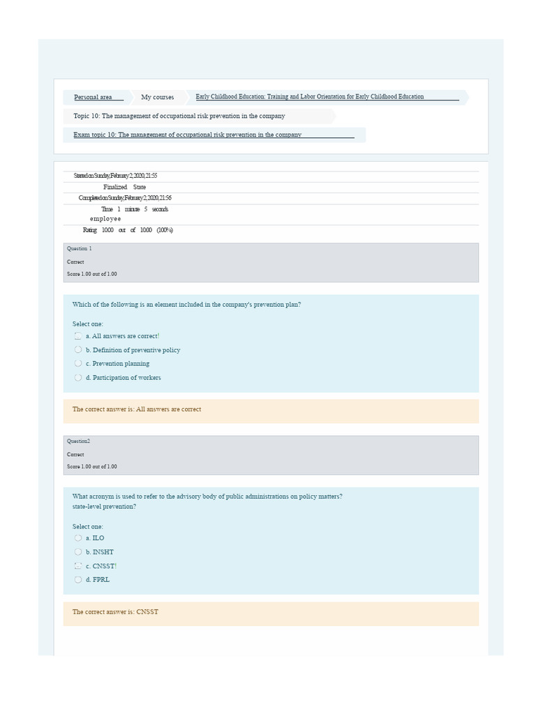Exam Topic 10 - The Management of Occupational Risk Prevention in The ...