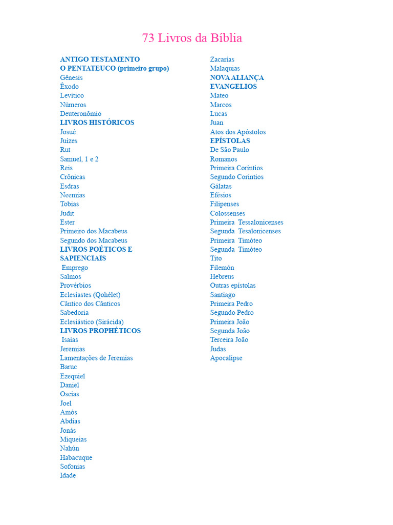 Lista Completa dos Livros da Bíblia | PDF