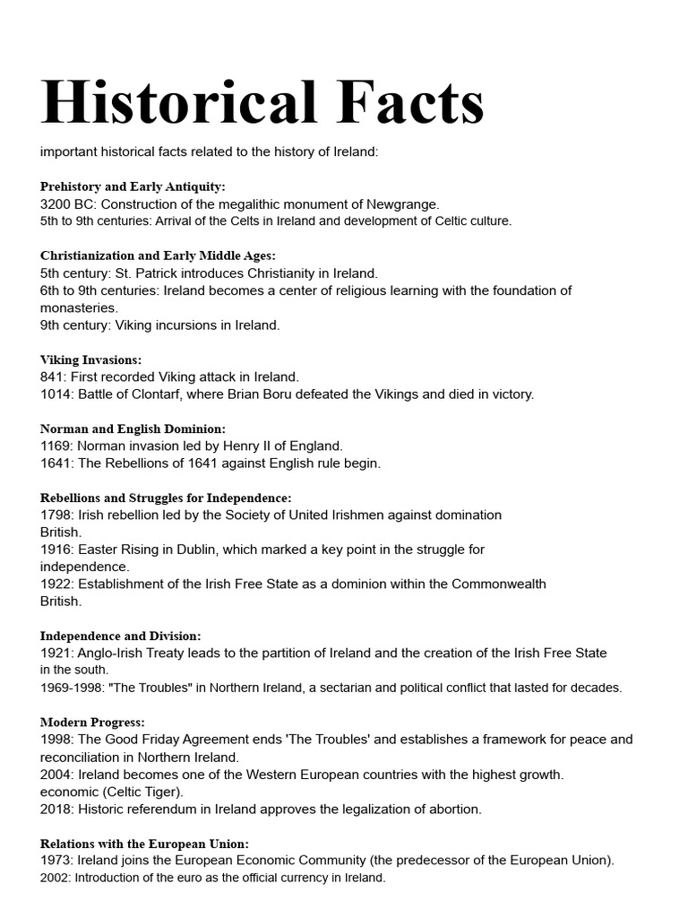 Key Historical Events in Ireland | PDF