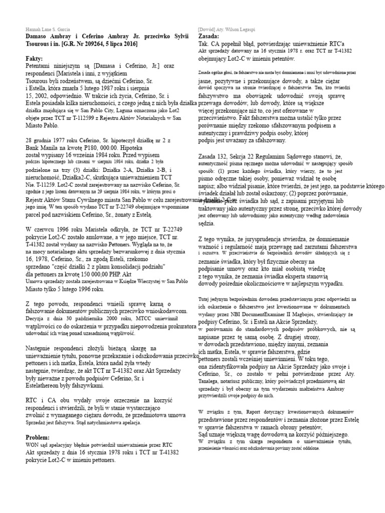 Damaso Ambray I Ceferino Ambray Jr. Przeciwko Sylvii Tsourous I In. G.R ...