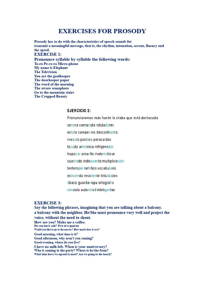 Exercises For Prosody | PDF | Linguistics | Human Voice