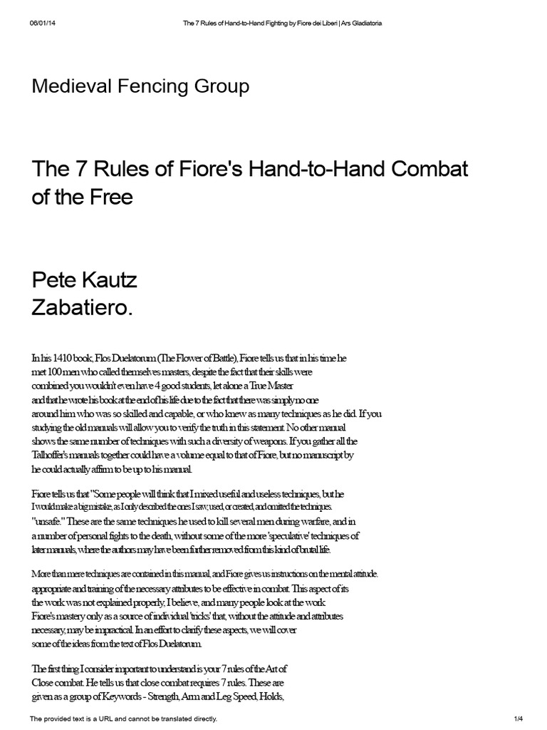 Fiore's 7 Rules of Hand-to-Hand Combat | PDF