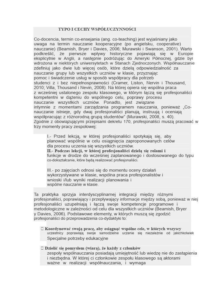 Rodzaje I Cechy Ko-Teaching | PDF