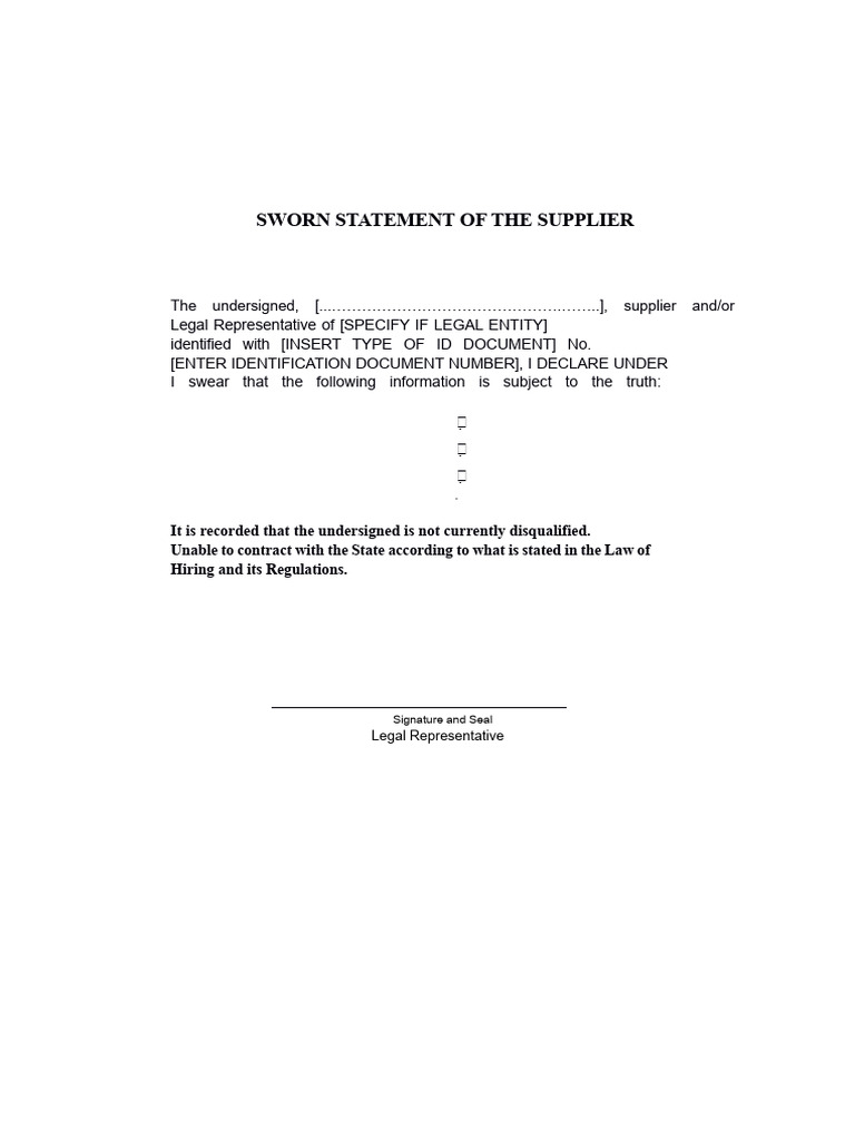 Sworn Statement of The Supplier | PDF