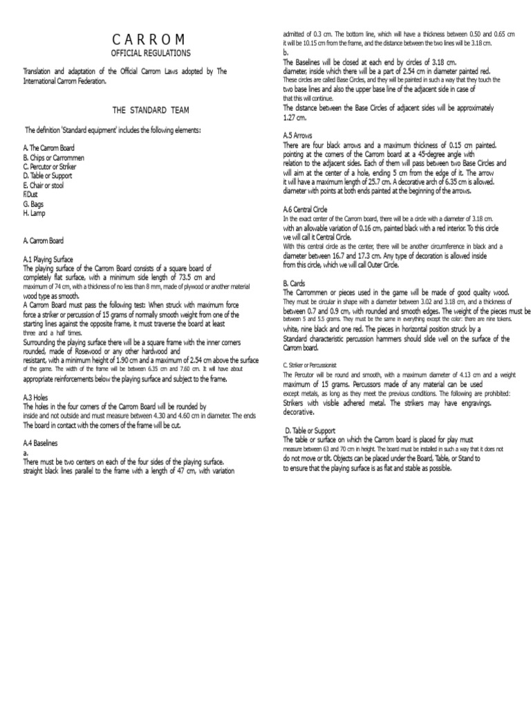 Official Carrom Regulations | PDF