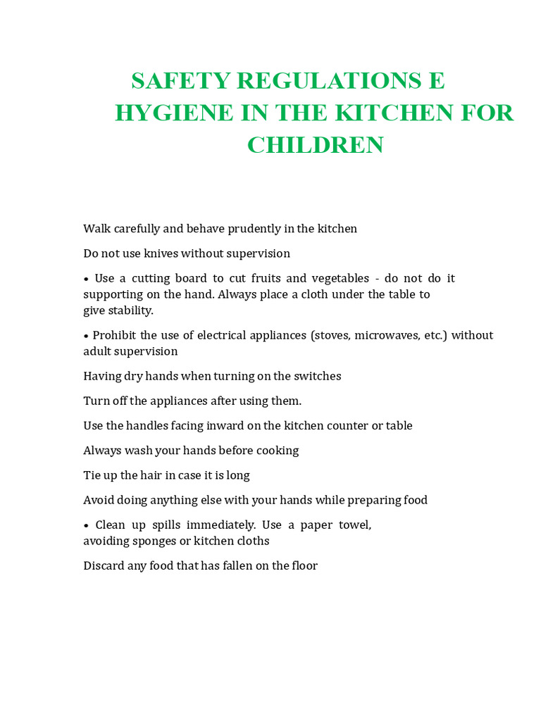 Kitchen Safety and Hygiene for Kids | PDF | Refrigerator | Cooking