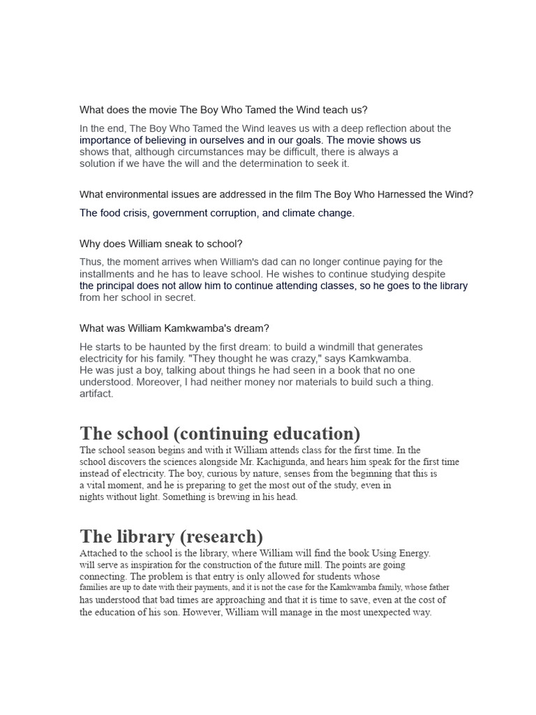 Lessons from The Boy Who Harnessed the Wind | PDF