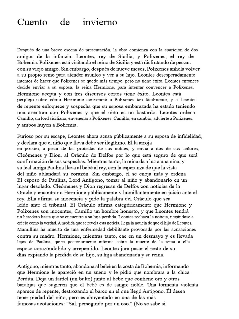 Resumen de "El Cuento de Invierno" | PDF