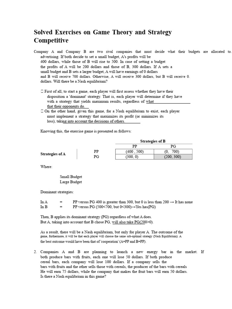 T06-13. Solved Exercises On Game Theory and Competitive Strategy PDF ...