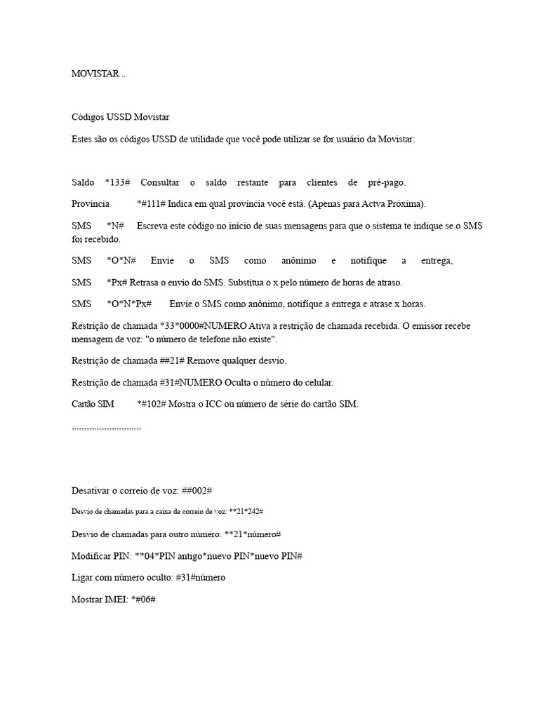Todos Os Códigos em Geral de Ussd e Mais | PDF | Celulares | Smartphone