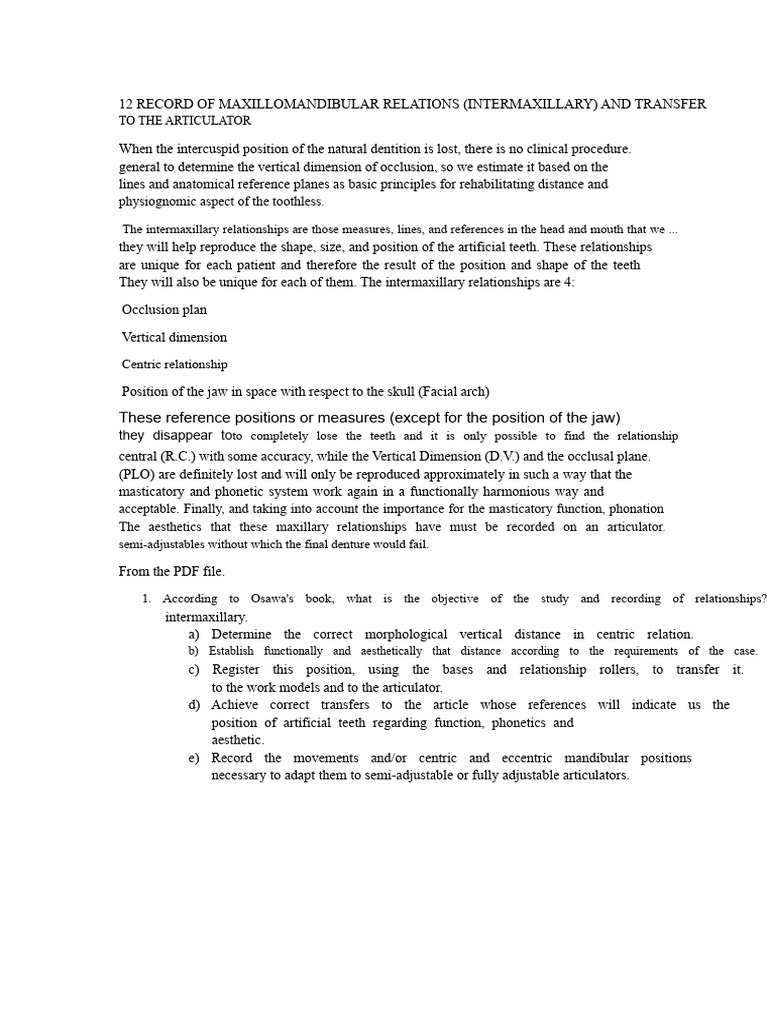 12 Record of Maxillomandibular Relations and Transfer To The ...
