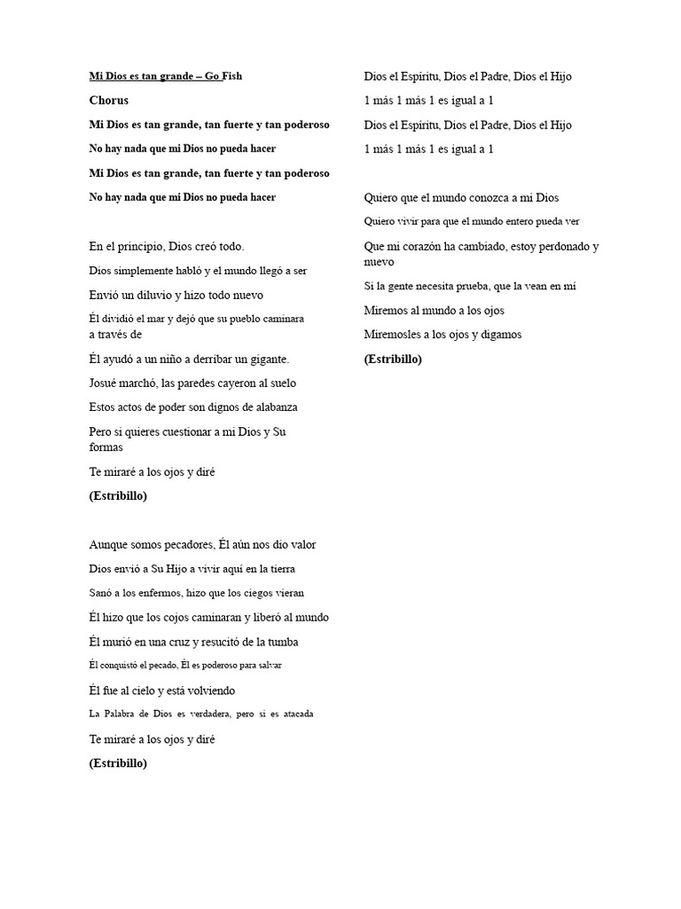 Letra de "Mi Dios es tan grande" | PDF