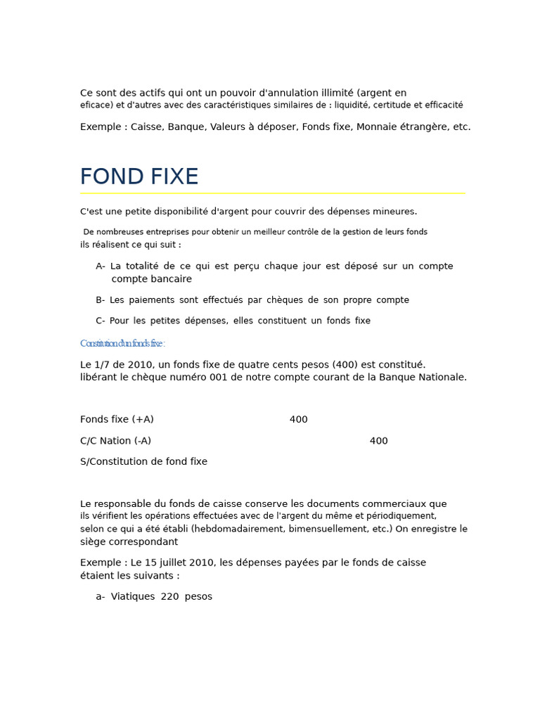 Gestion et Constitution de Fonds Fixes | PDF | Banques | Argent