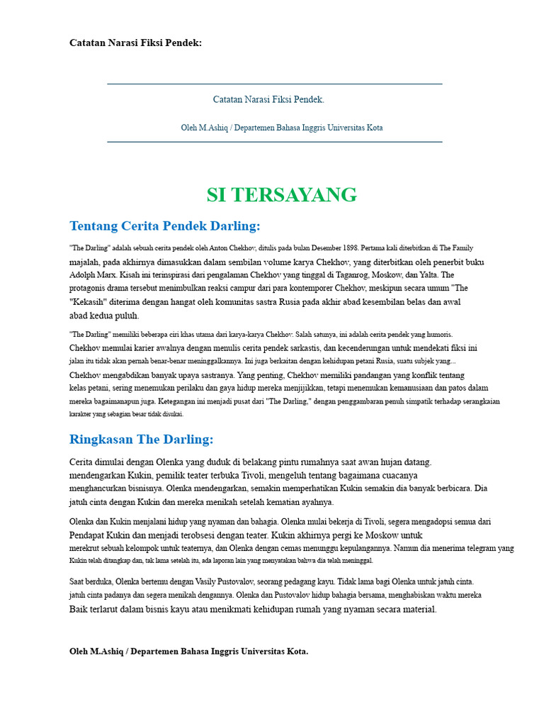 Si Tersayang: Tentang Cerita Pendek Darling | PDF