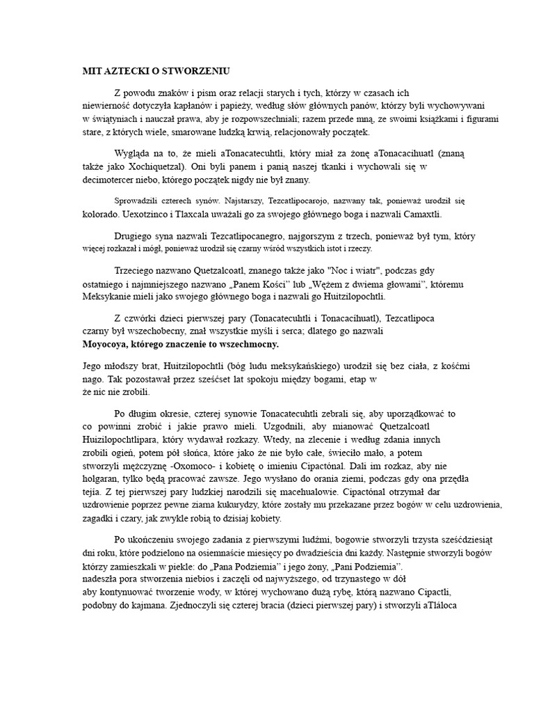 Aztecki Mit o Stworzeniu | PDF