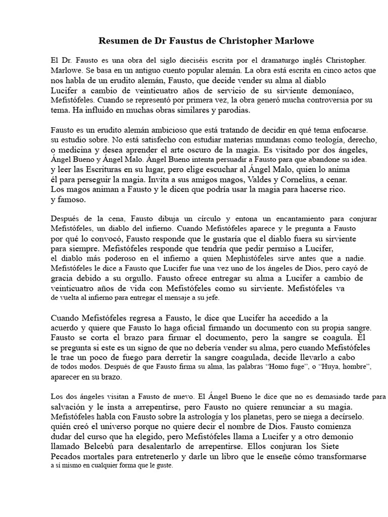 Resumen de DR Faustus | PDF | Fausto | Satán