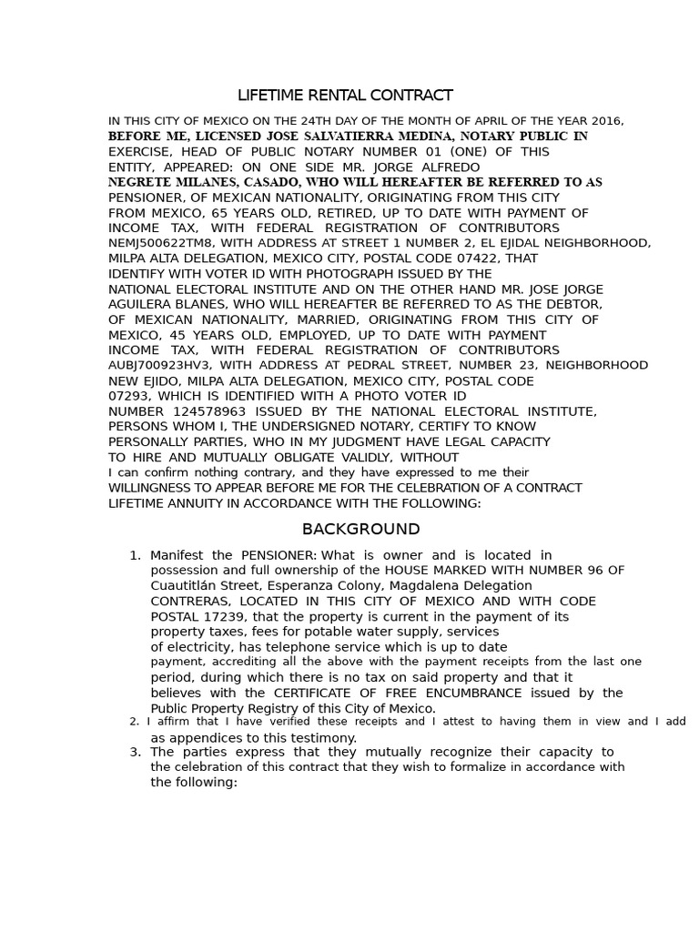 Model of Lifetime Rent Contract | PDF | Common Law | Private Law
