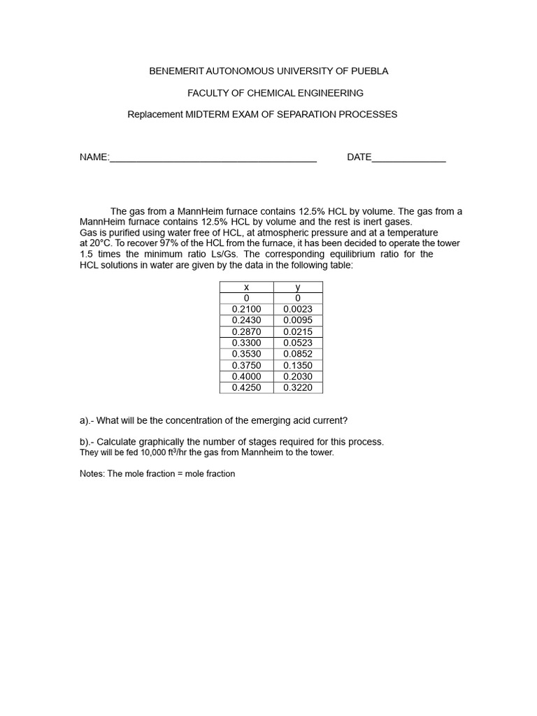 Midterm Exam: Separation Processes | PDF